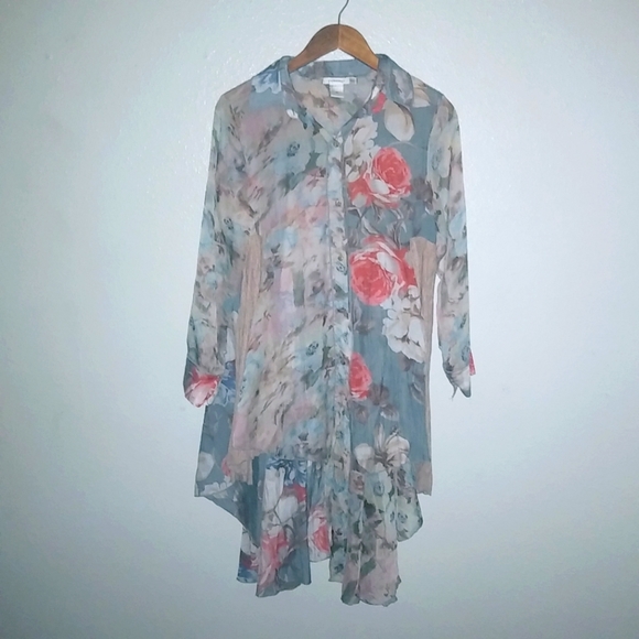 Feratelli | Tops | Feratelli M Floral Flow High Low Duster Button Down ...